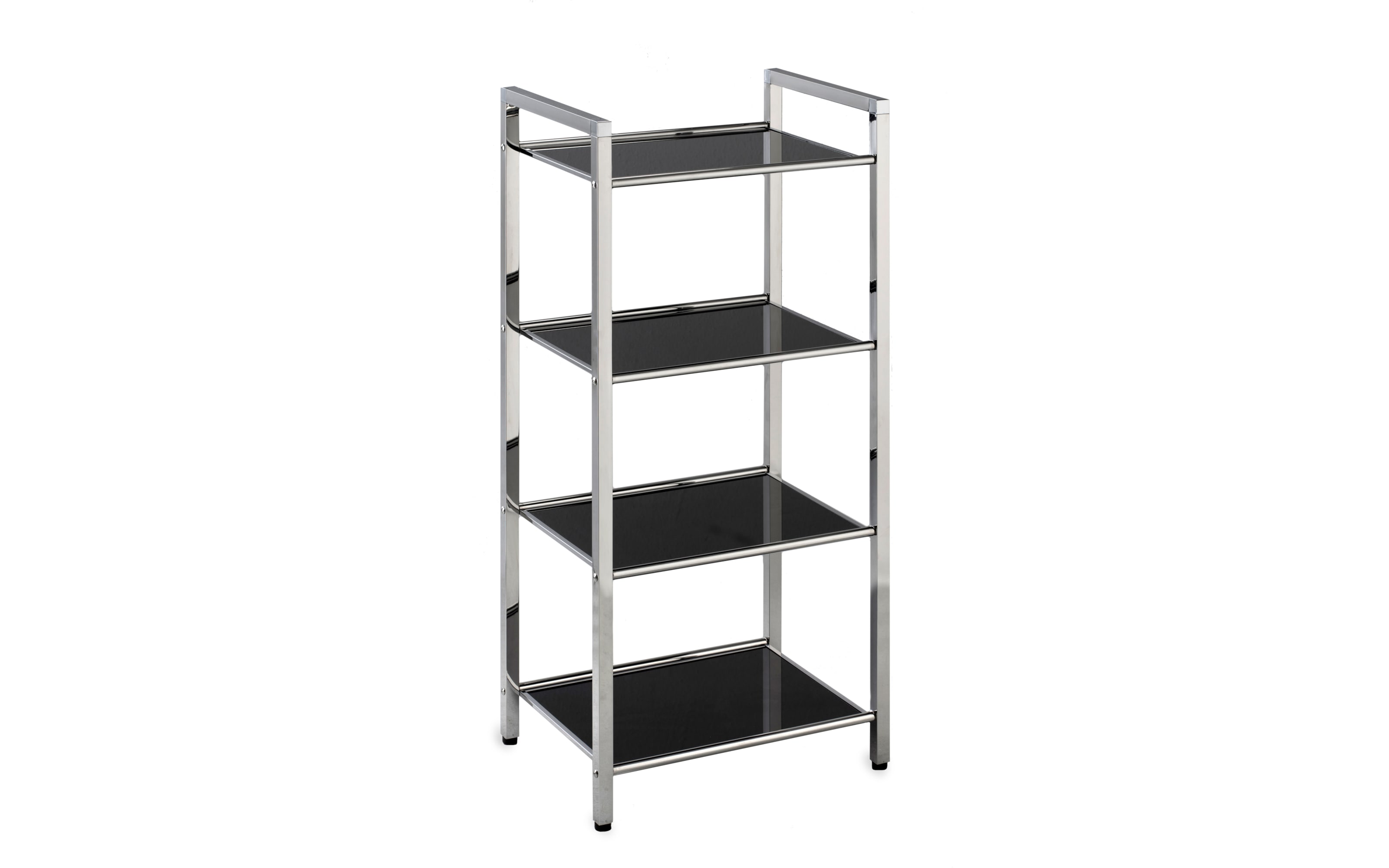 Badregal Linda, Edelstahl poliert, Glaseinlegeböden in schwarz, 30 cm ...