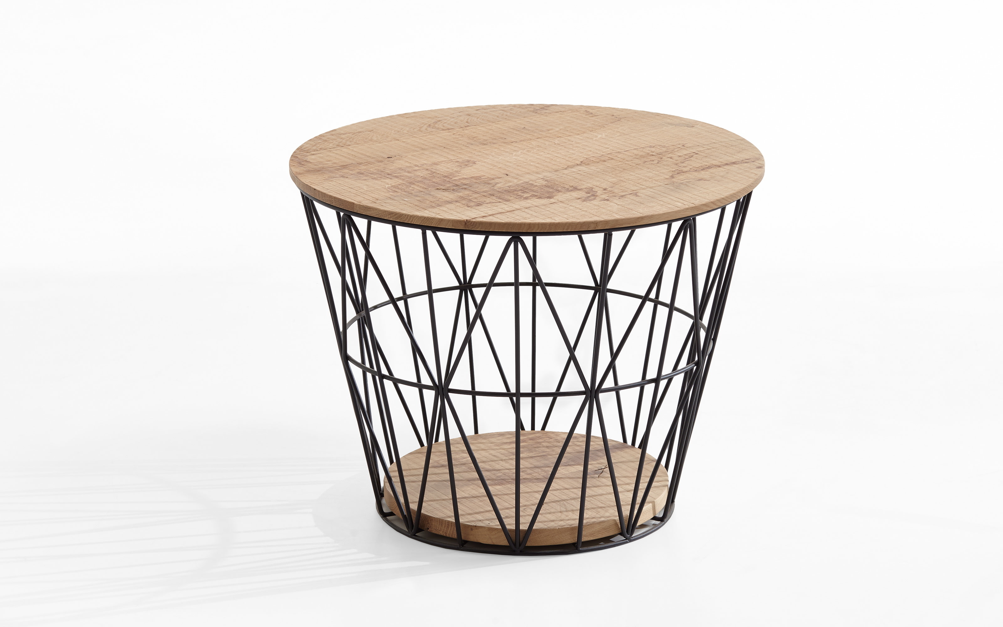 Couchtisch Naturstücke, Metallkorb anthrazit, Holzdeckel Riffeiche Umato online bei Hardeck kaufen