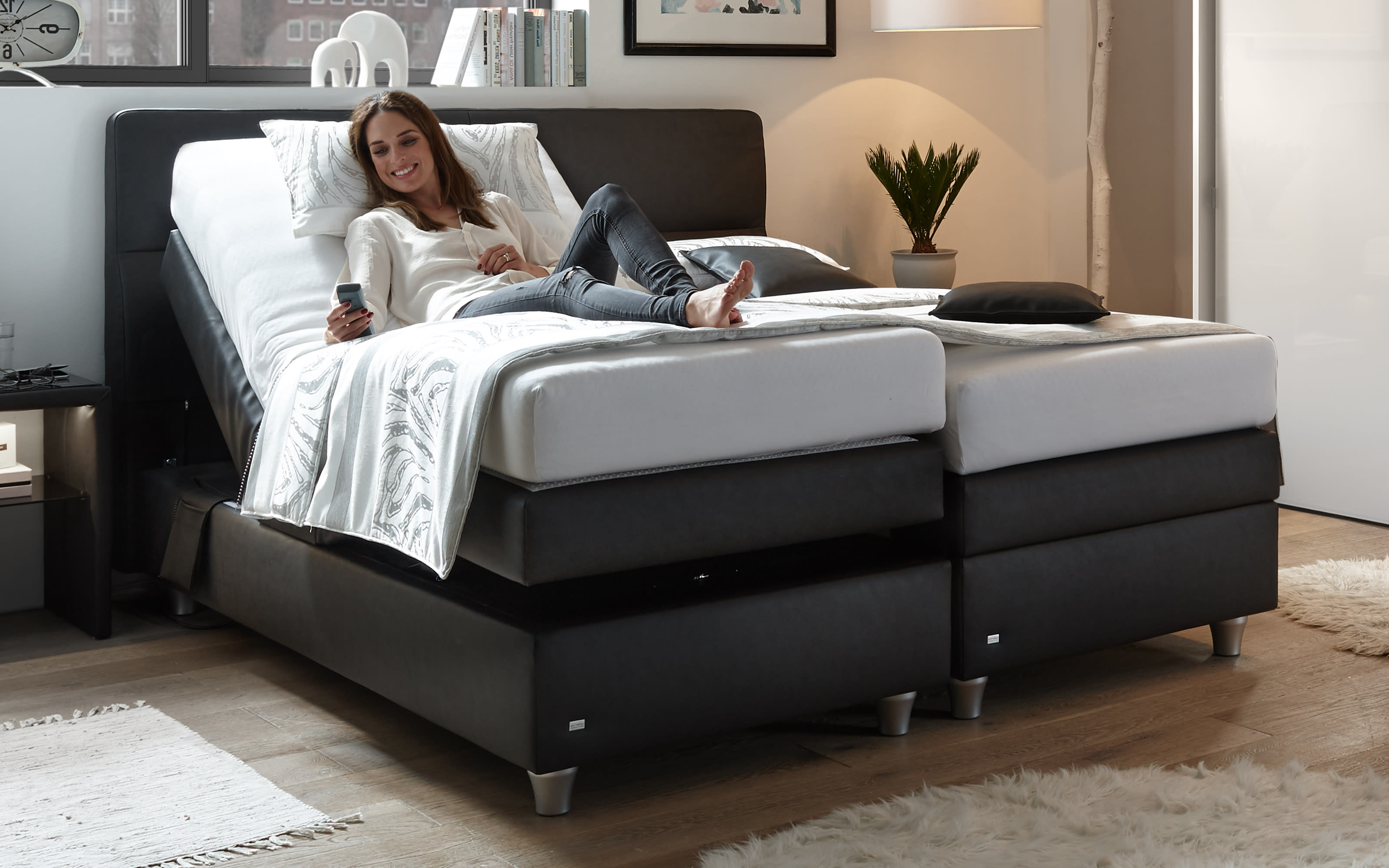 Motor-Boxspringbett Veritas, dunkelgrau, 180 x 200 cm, Härtegrad 2 und ...