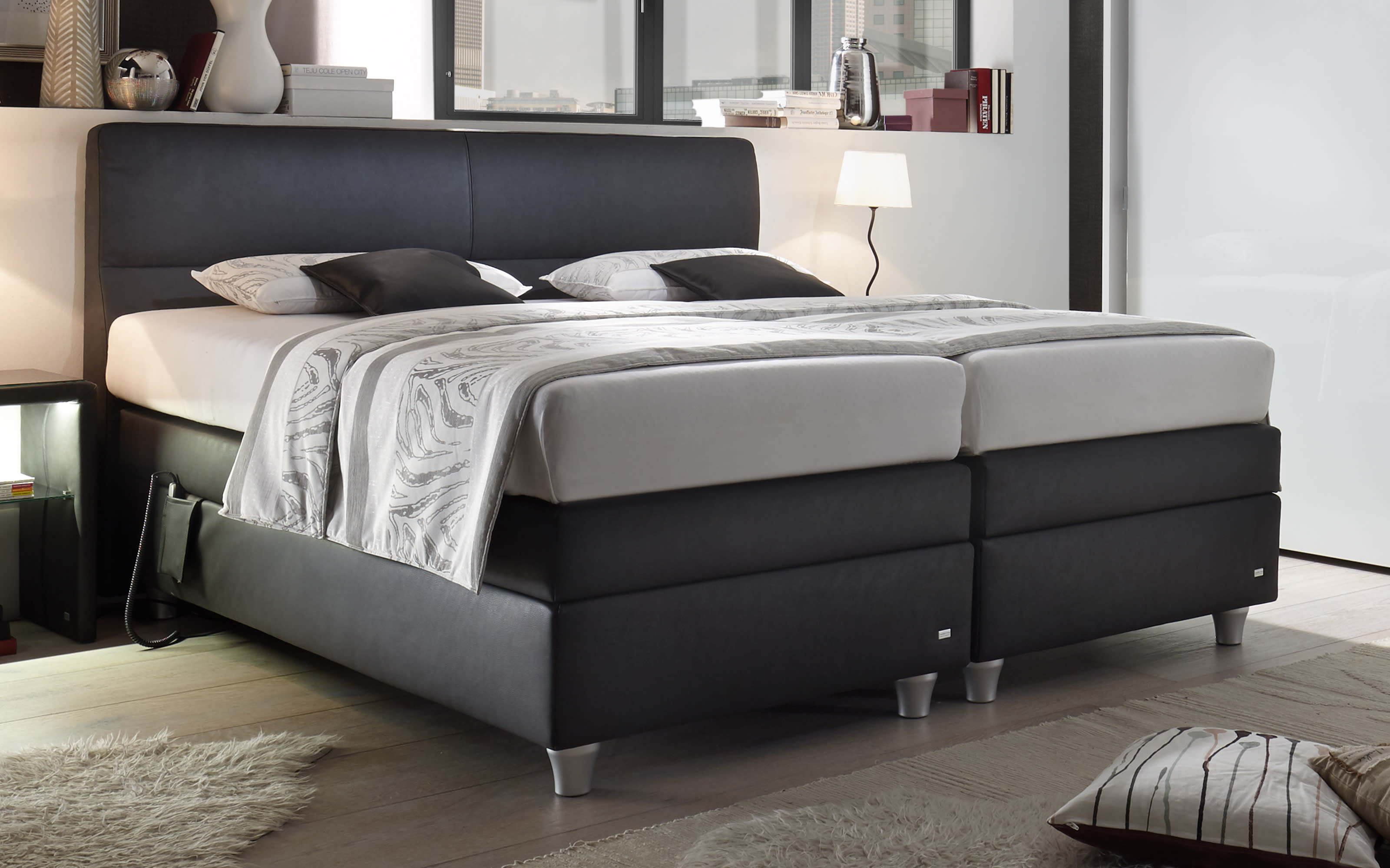 Motor-Boxspringbett Veritas, dunkelgrau, 180 x 200 cm, Härtegrad 2 und ...