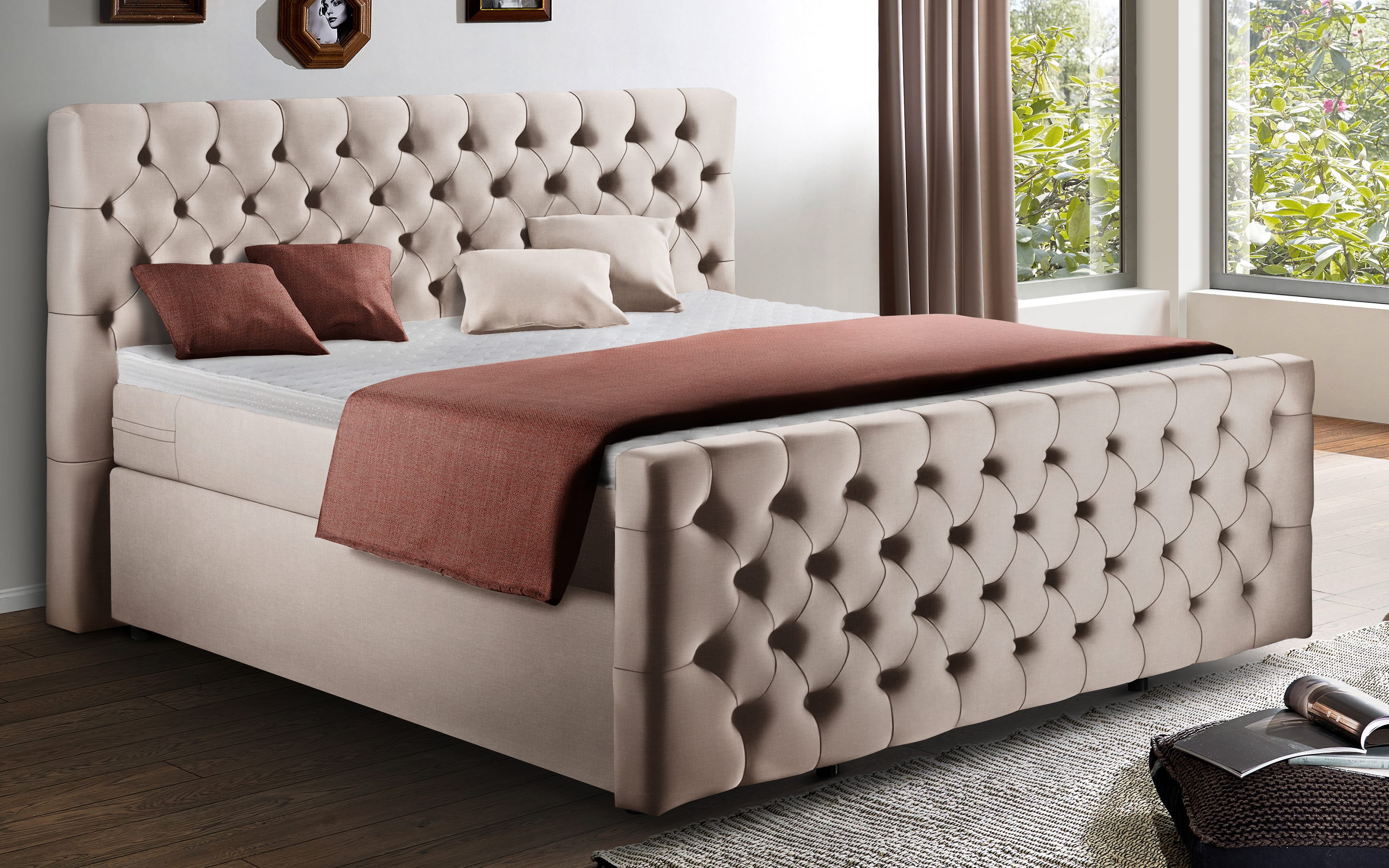 Boxspringbett Diamanti Klassik, beige, 180 x 200 cm, Härtegrad 2 und 3 ...