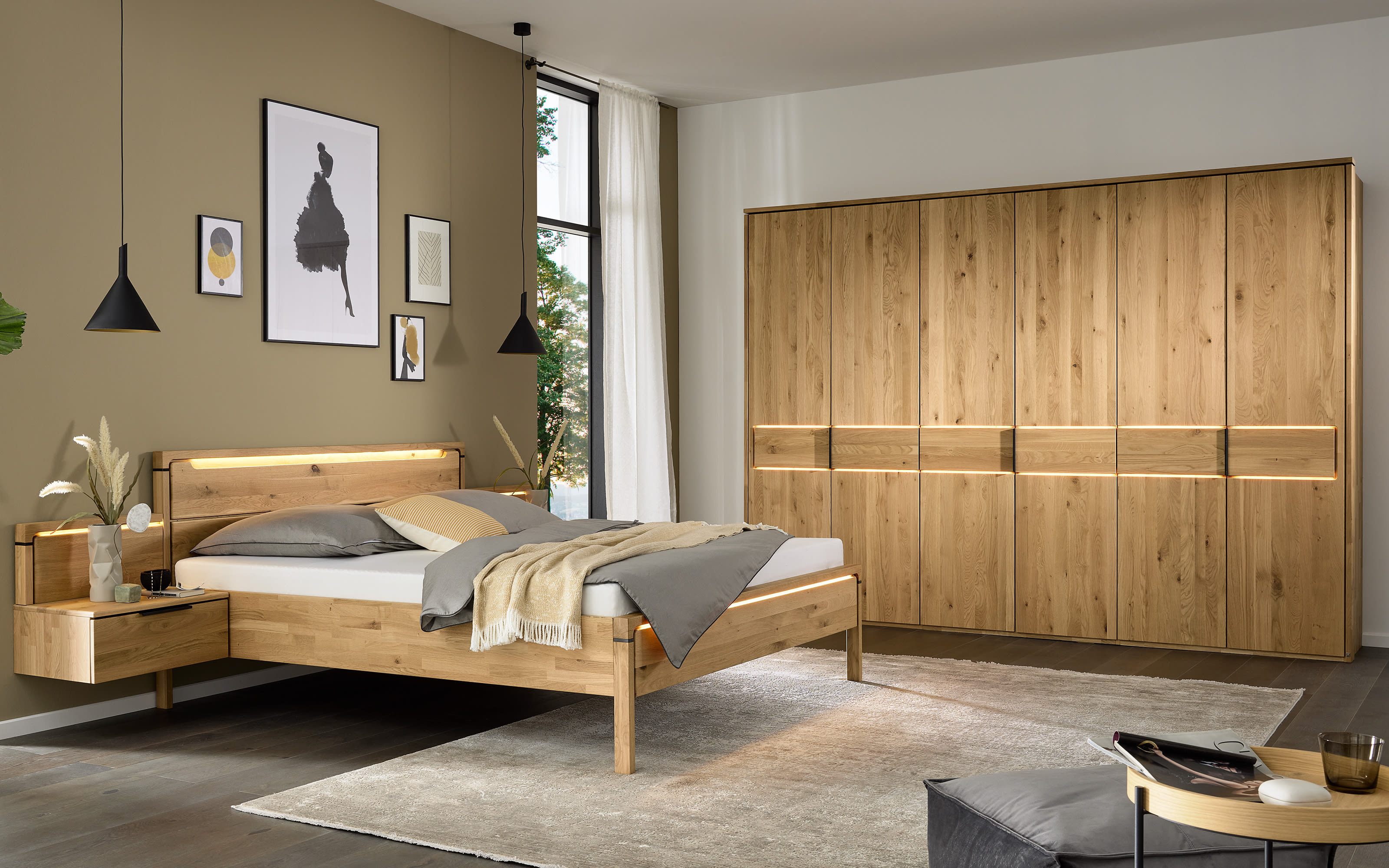 Schlafzimmer Anconia, Eiche natur, massiv, 180 x 200 cm, Schrank 302 x 223 cm online bei Hardeck ...