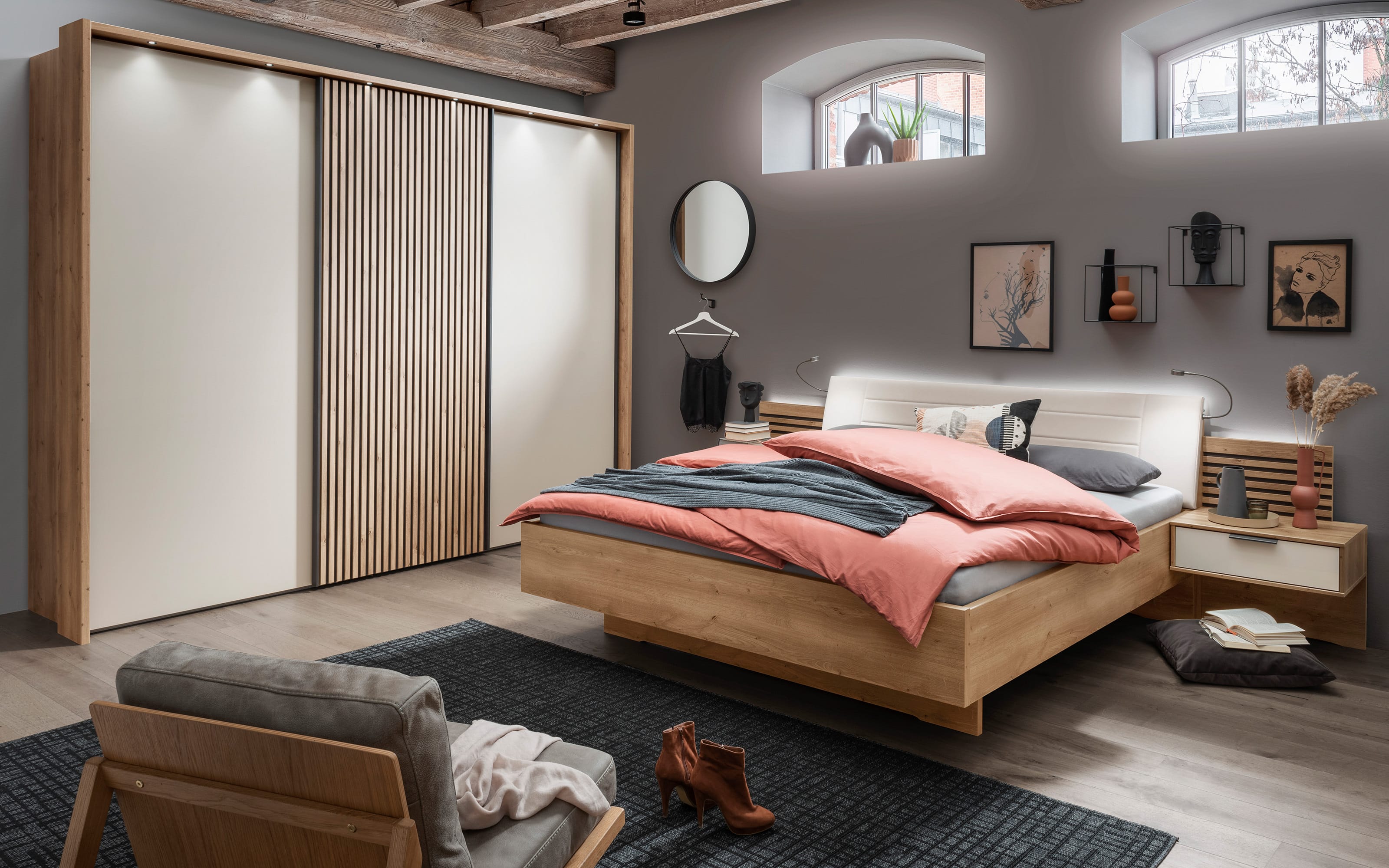 Schlafzimmer Ancona, Bianco Eiche, 180 x 200 cm, Schrank 250 x 217 cm online bei Hardeck kaufen