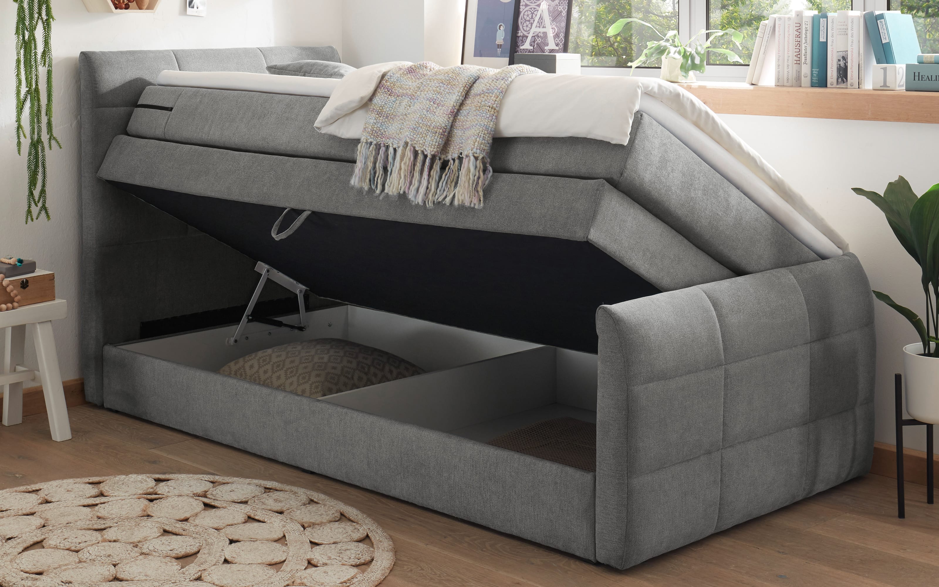 Boxspringbett Kuba 1, dark grey, 100 x 200 cm, inkl. Topper und ...