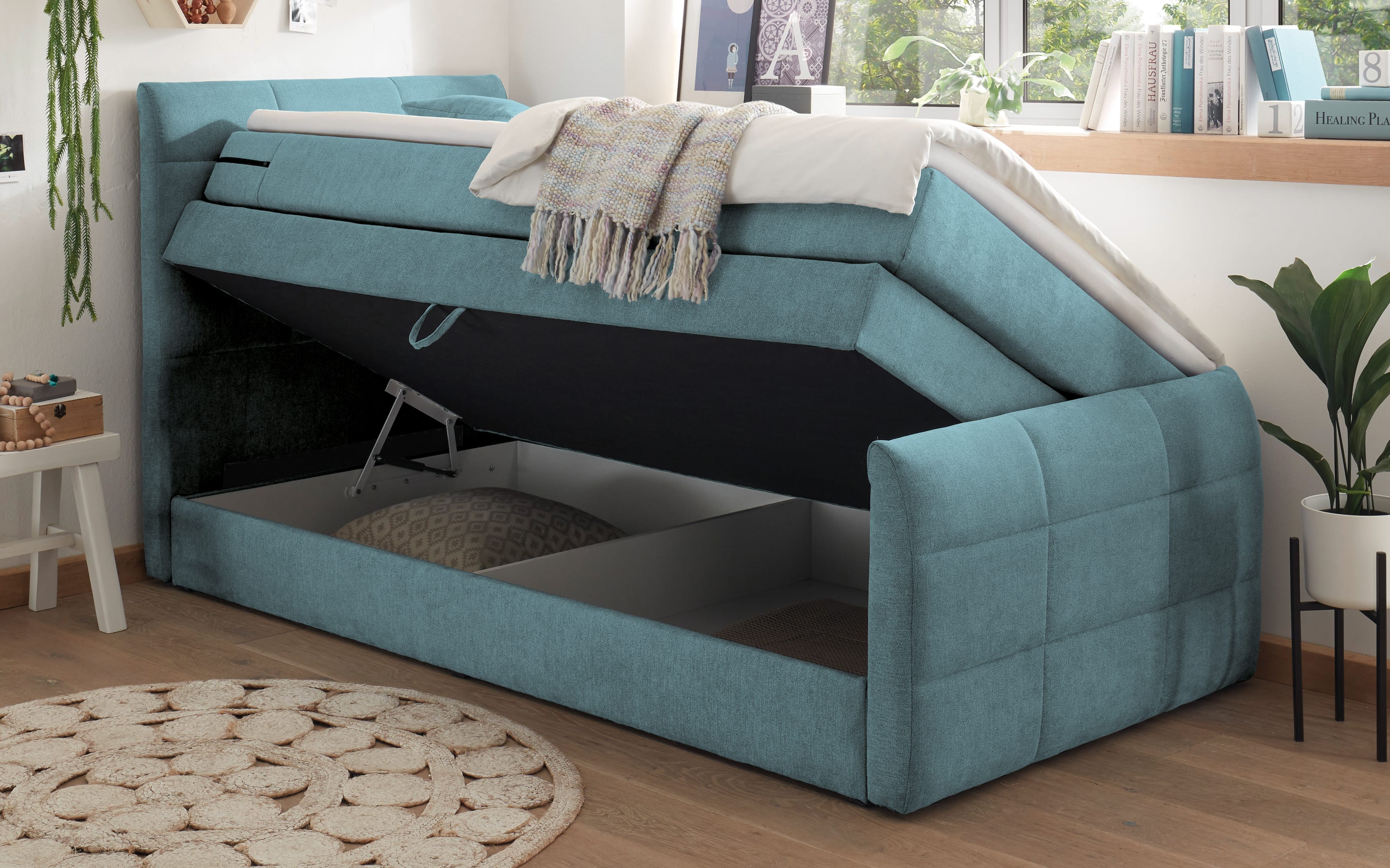 Boxspringbett Kuba 3, Uran 21 grün, 120 x 200 cm, inkl. Visco-Topper ...