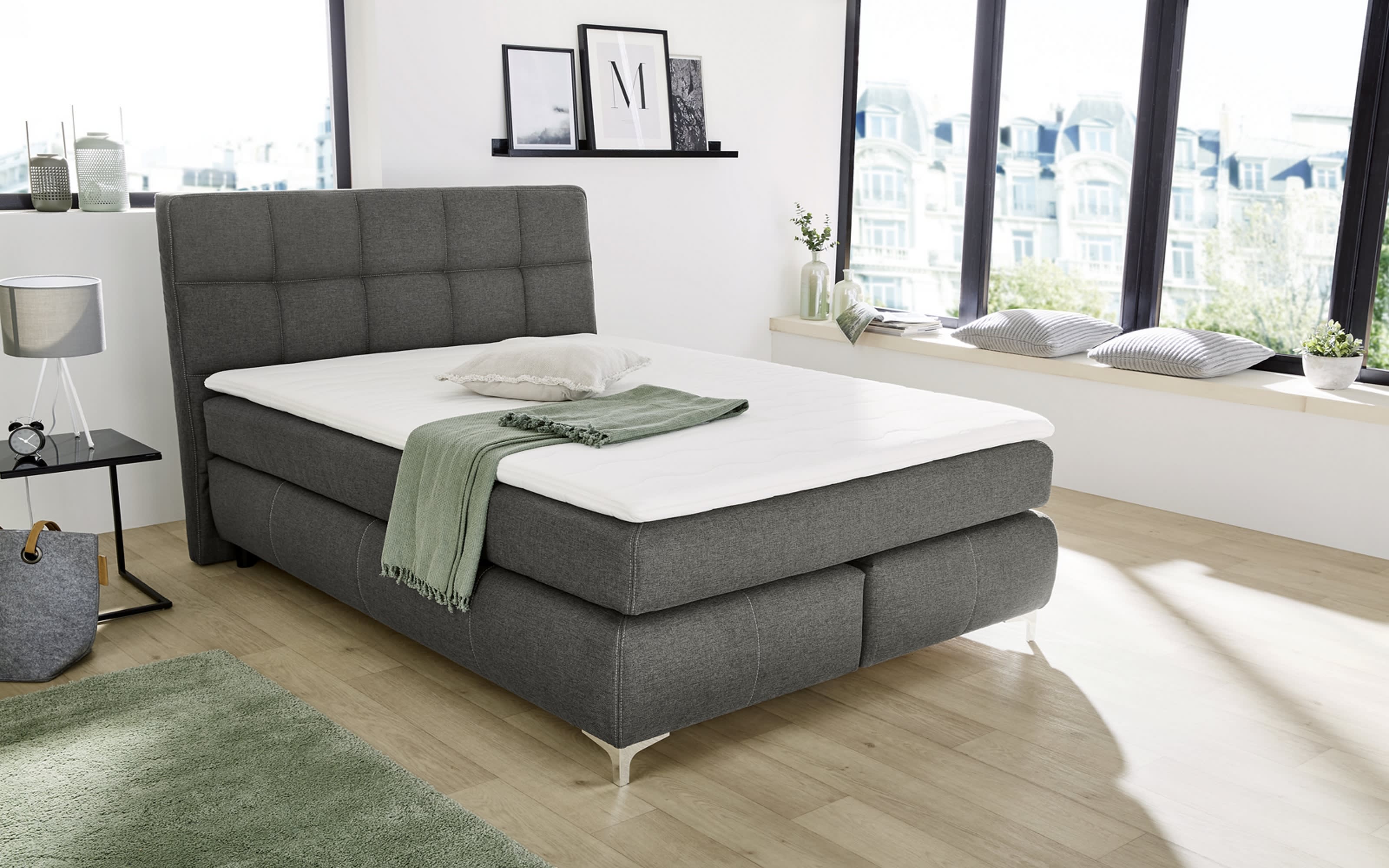 Boxspringbett Bea, grau, 140 x 200 cm, inkl. Topper online bei Hardeck ...