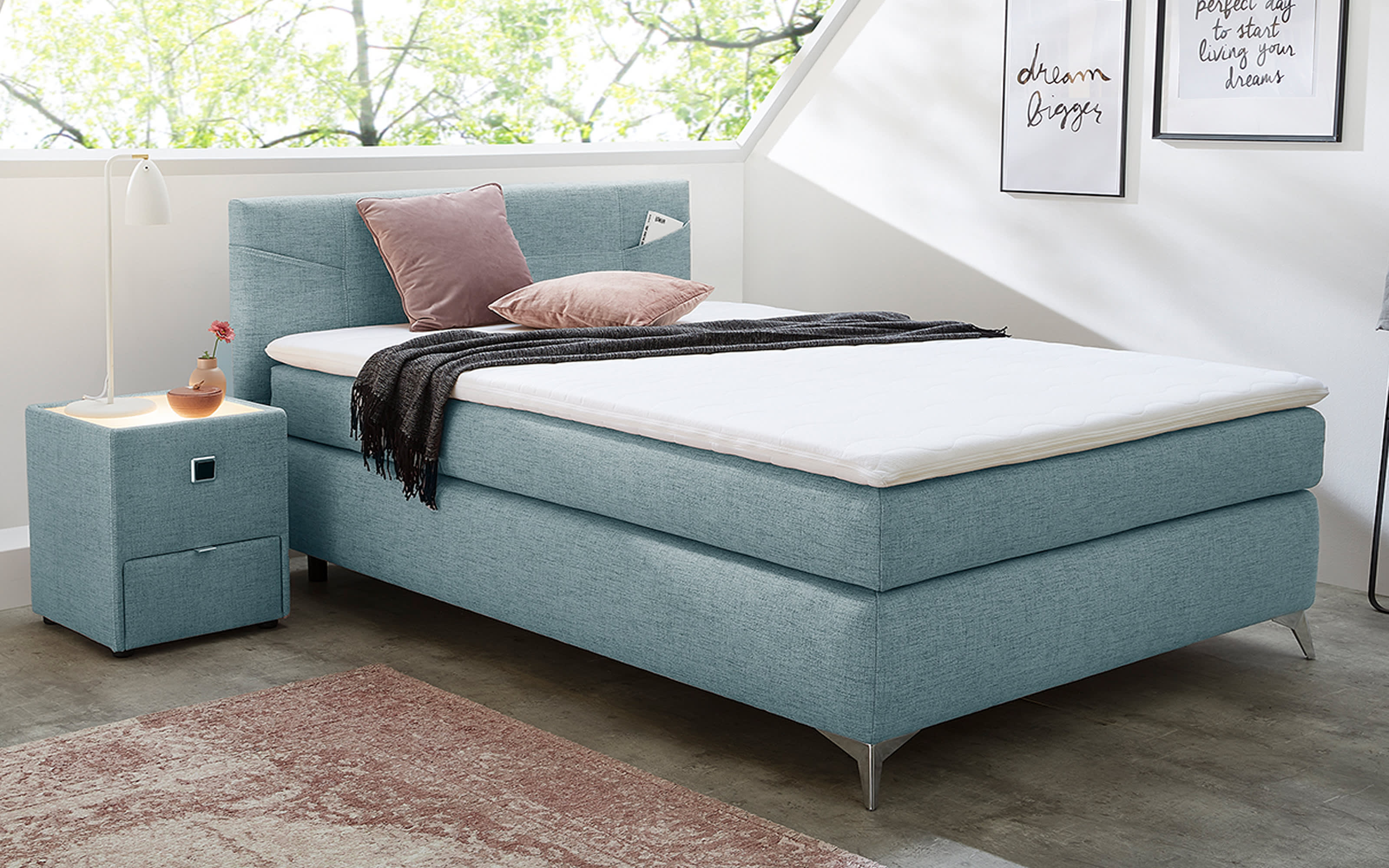 Boxspringbett Nora, türkis, 140 x 200 cm online bei Hardeck kaufen
